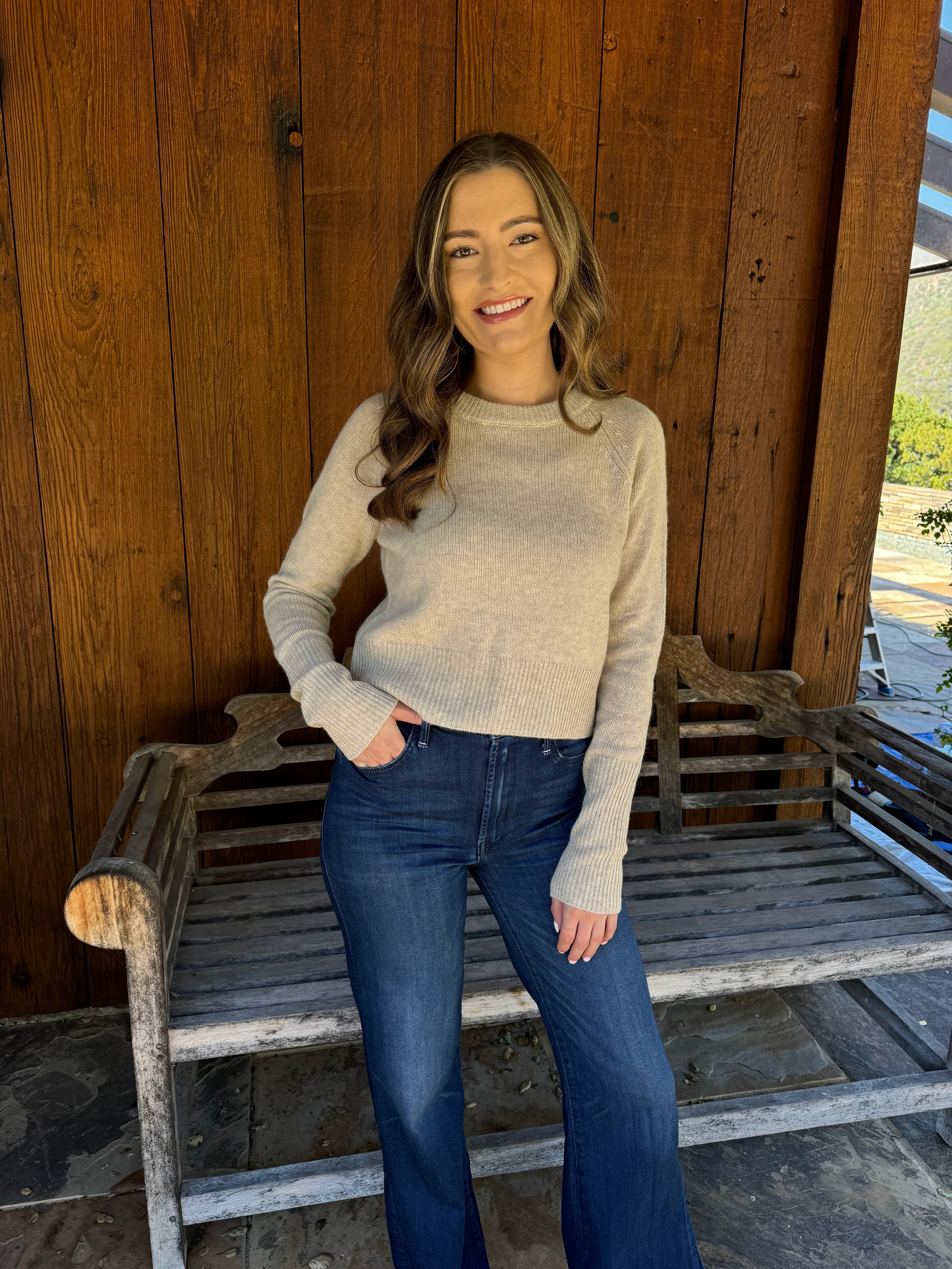 Softest Cashmere Fitted Crewneck - Sand – Courtney Burke